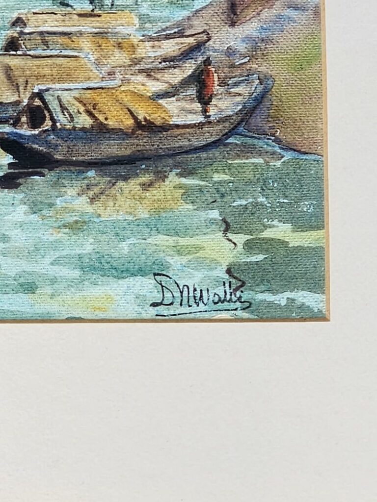 Dina Nath Walli - Original Antique Signed Canal Scene Watercolor - TRG ...